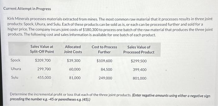 Solved Kirk Minerals processes materials extracted from | Chegg.com