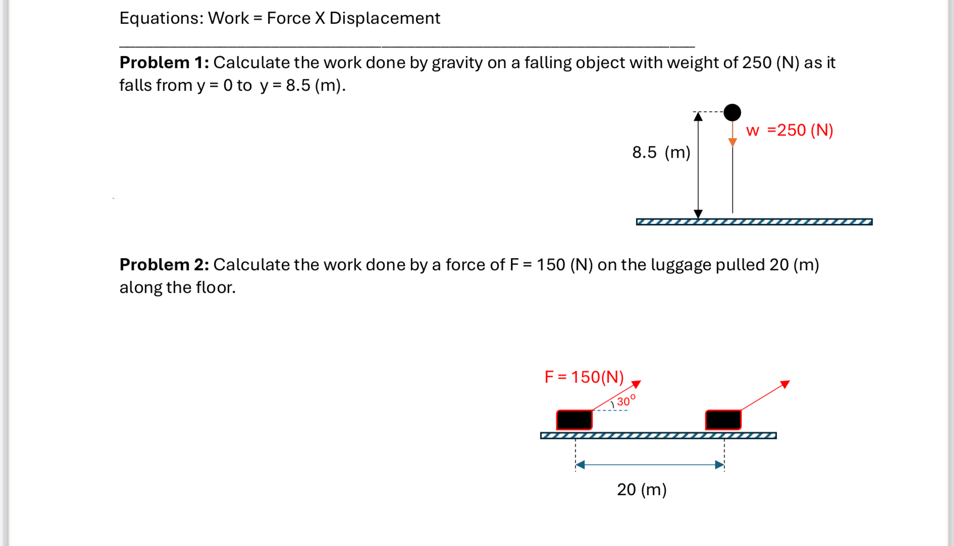 Solved Equations: Work = ﻿Force X DisplacementProblem 1: | Chegg.com