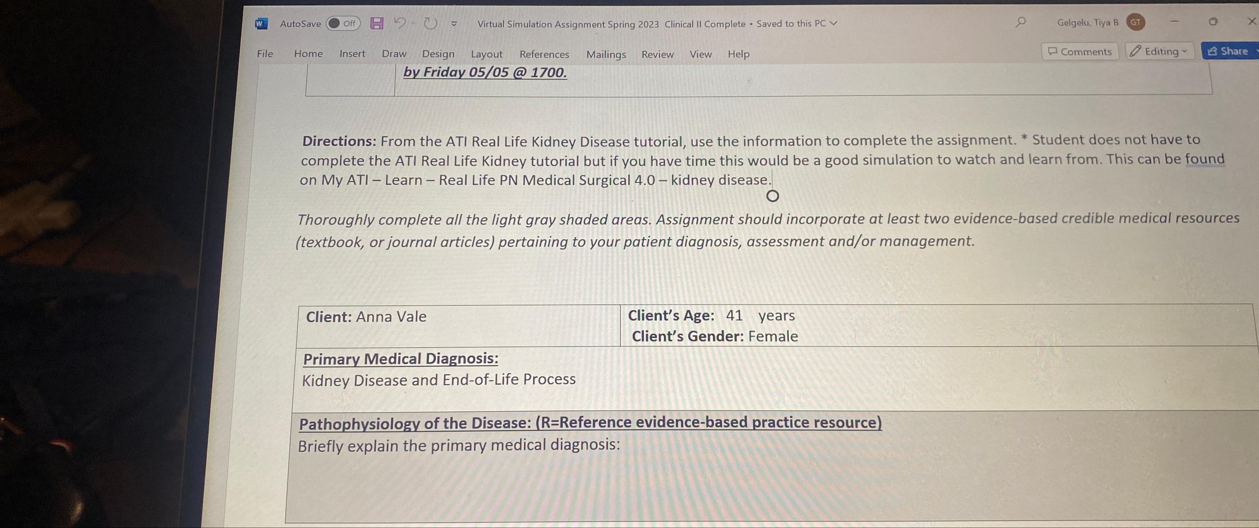 Solved Directions: From the ATI Real Life Kidney Disease | Chegg.com