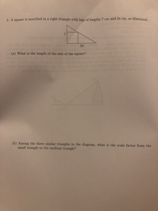 Solved 2. A square is inscribed in a right triangle with | Chegg.com