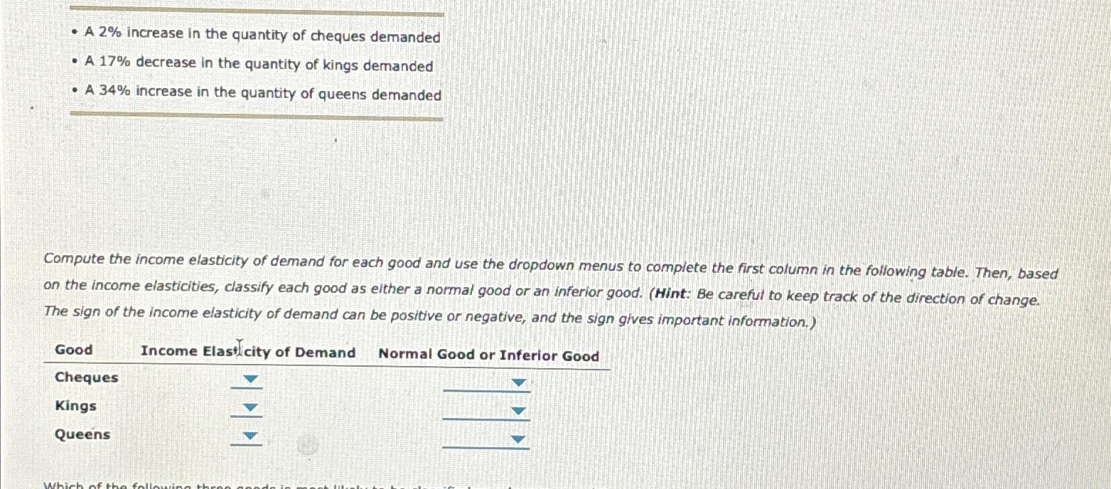 Solved A 2% ﻿increase in the quantity of cheques demandedA | Chegg.com