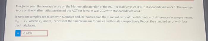 Solved In a given year, the average score on the Mathematics | Chegg.com