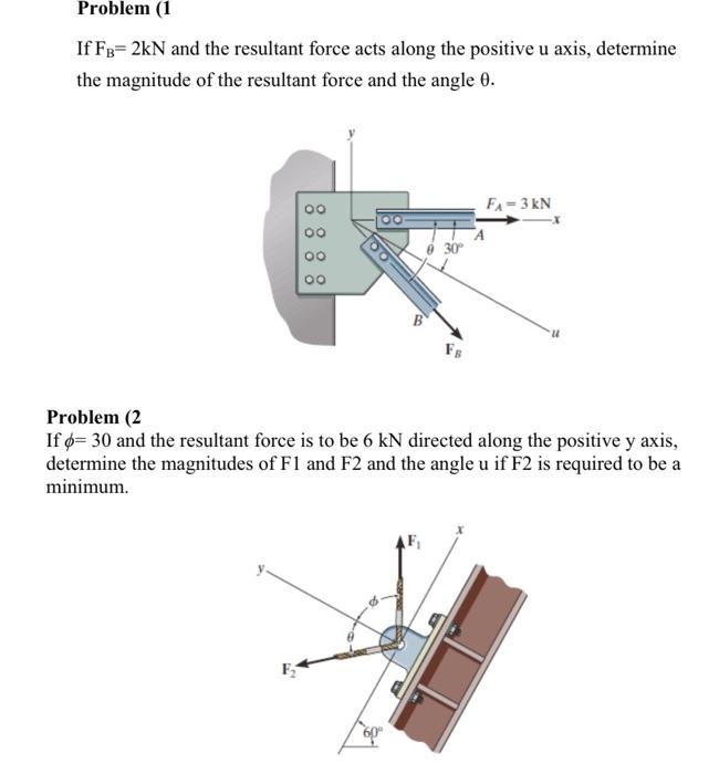 Solved Problem (1 If F3= 2kN and the resultant force acts | Chegg.com