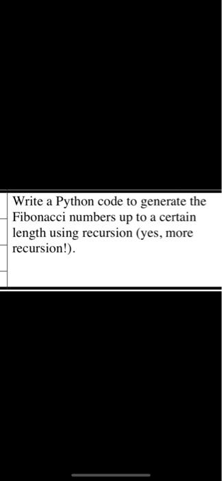 Solved Write a Python code to generate the Fibonacci numbers | Chegg.com