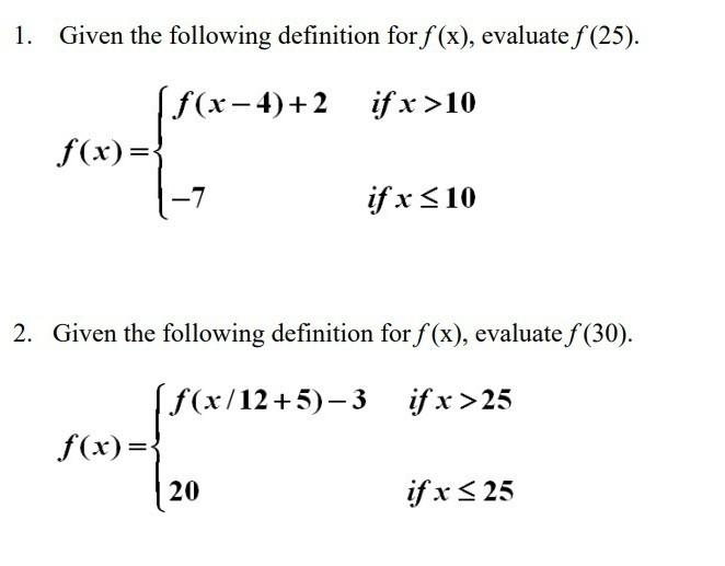 Solved Convert piece wise function into recursive methods. | Chegg.com