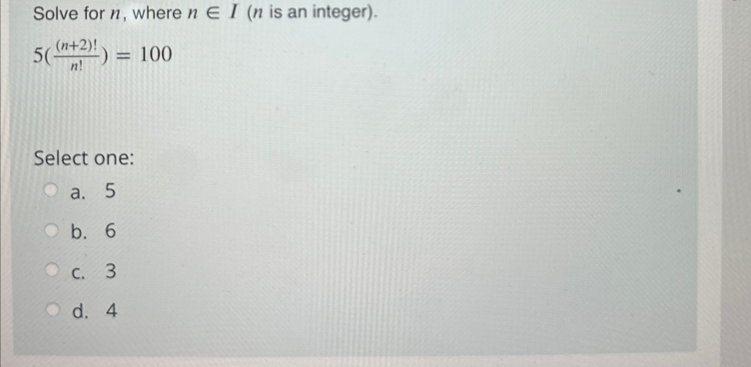 Solved Solve for n, ﻿where ninI ( n ﻿is an | Chegg.com