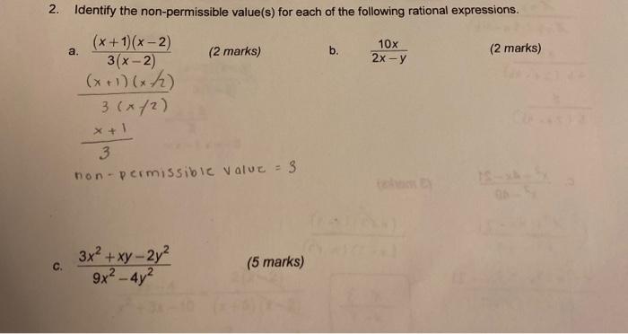 Solved 2. Identify the non-permissible value(s) for each of | Chegg.com