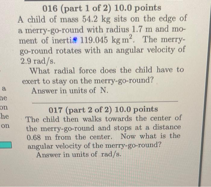 Solved 016 (part 1 of 2 ) 10.0 points A child of mass 54.2 | Chegg.com