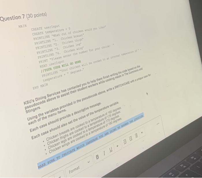 Solved Question 7 (30 points) MAIN CREATE userInput CREATE | Chegg.com