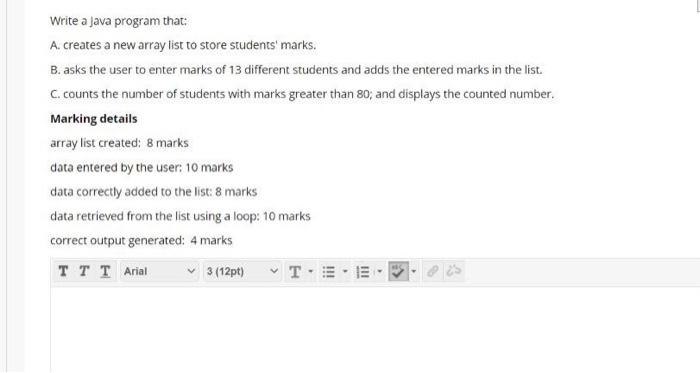 Solved Write a Java program that: A. creates a new array | Chegg.com