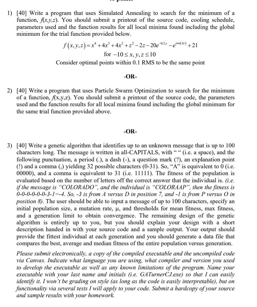 Solved 1) [40] Write a program that uses Simulated Annealing | Chegg.com