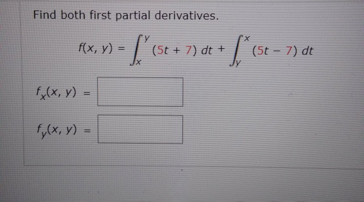 Solved Find both first partial derivatives. f(x, y) = ["5e y | Chegg.com