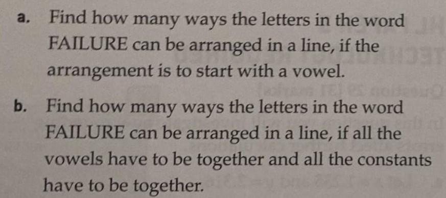 Solved a. Find how many ways the letters in the word FAILURE | Chegg.com