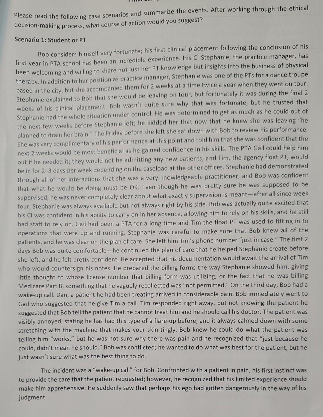 Please read the following case scenarios and | Chegg.com