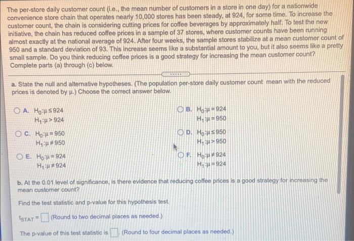 Solved The per-store daily customer count (i.e. the mean | Chegg.com