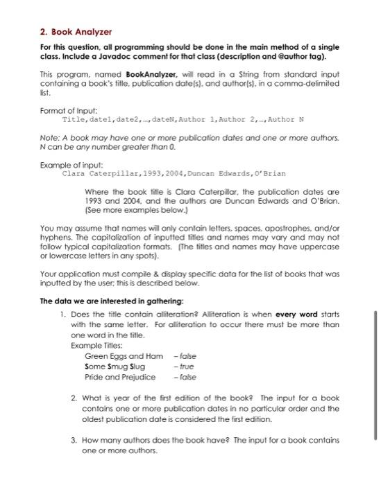 Solved 2. Book Analyzer For this question, all programming | Chegg.com