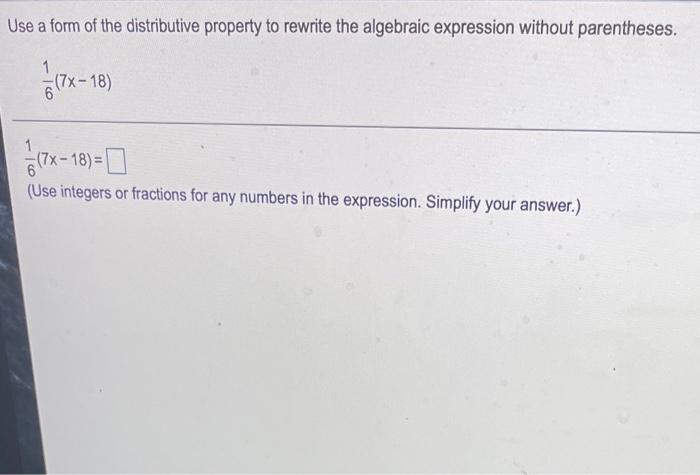 Solved Use a form of the distributive property to rewrite | Chegg.com