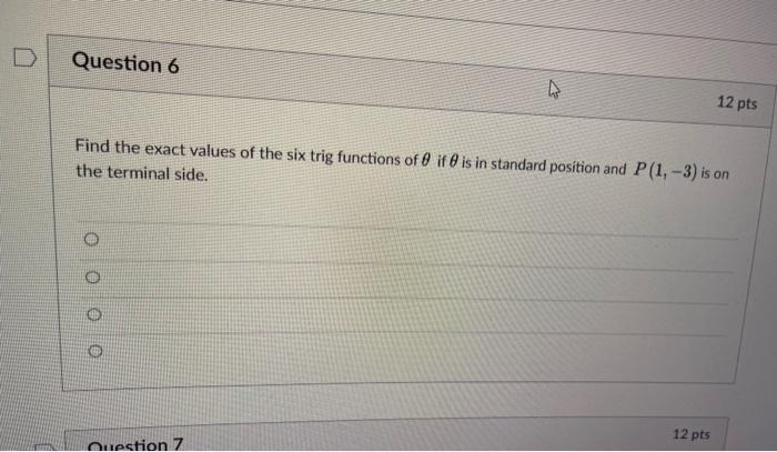 Solved Find the exact values of the six trig functions of θ | Chegg.com