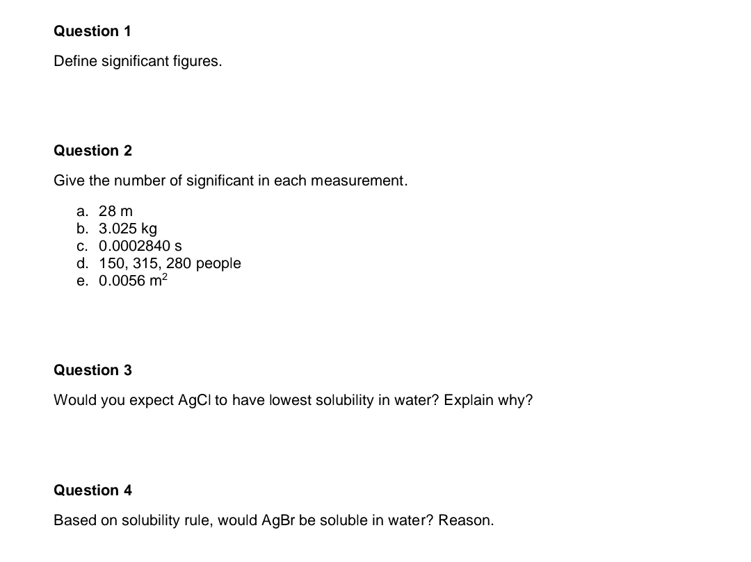 Solved Question 1Define significant figures.Question 2Give | Chegg.com