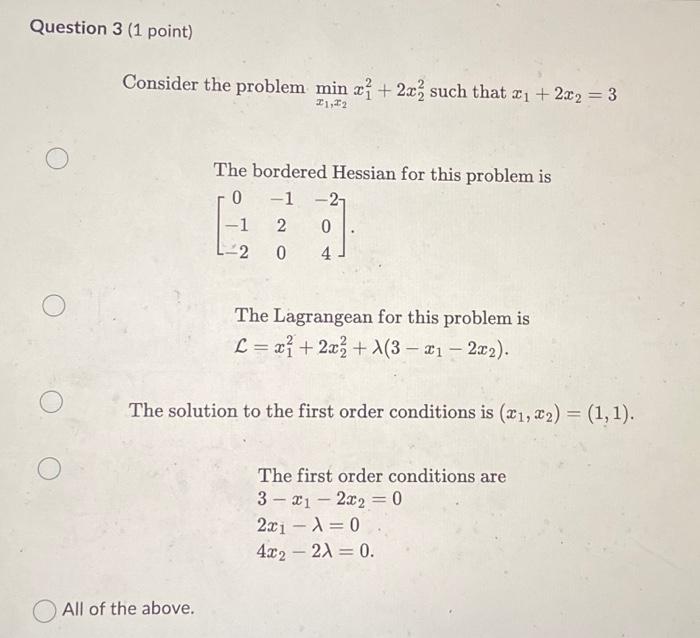 Solved Consider the problem minx1,x2x12+2x22 such that | Chegg.com