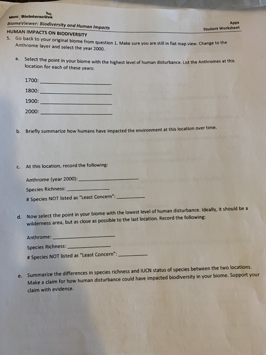 humiBiointeractive Apps Student Worksheet | Chegg.com