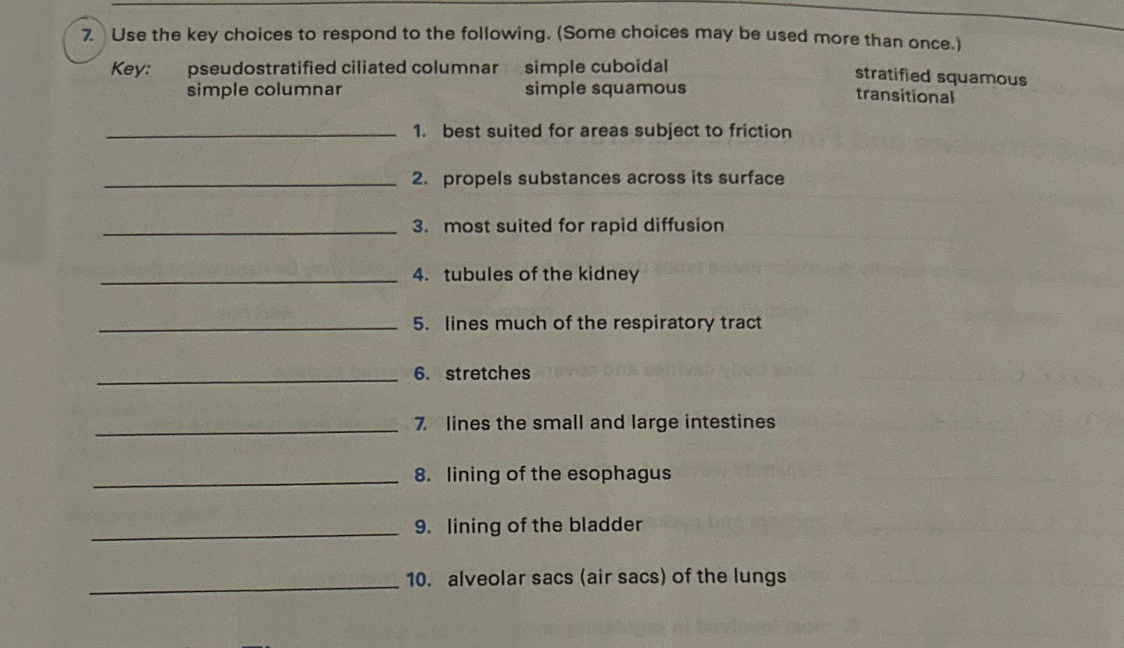 Solved Use the key choices to respond to the following. | Chegg.com