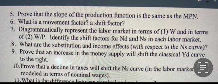 Solved 5. Prove that the slope of the production function is | Chegg.com