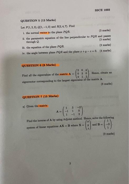 Solved QUESTION 5 (12 Marks) Let P(1,2,3),Q(1,−1,0) and | Chegg.com