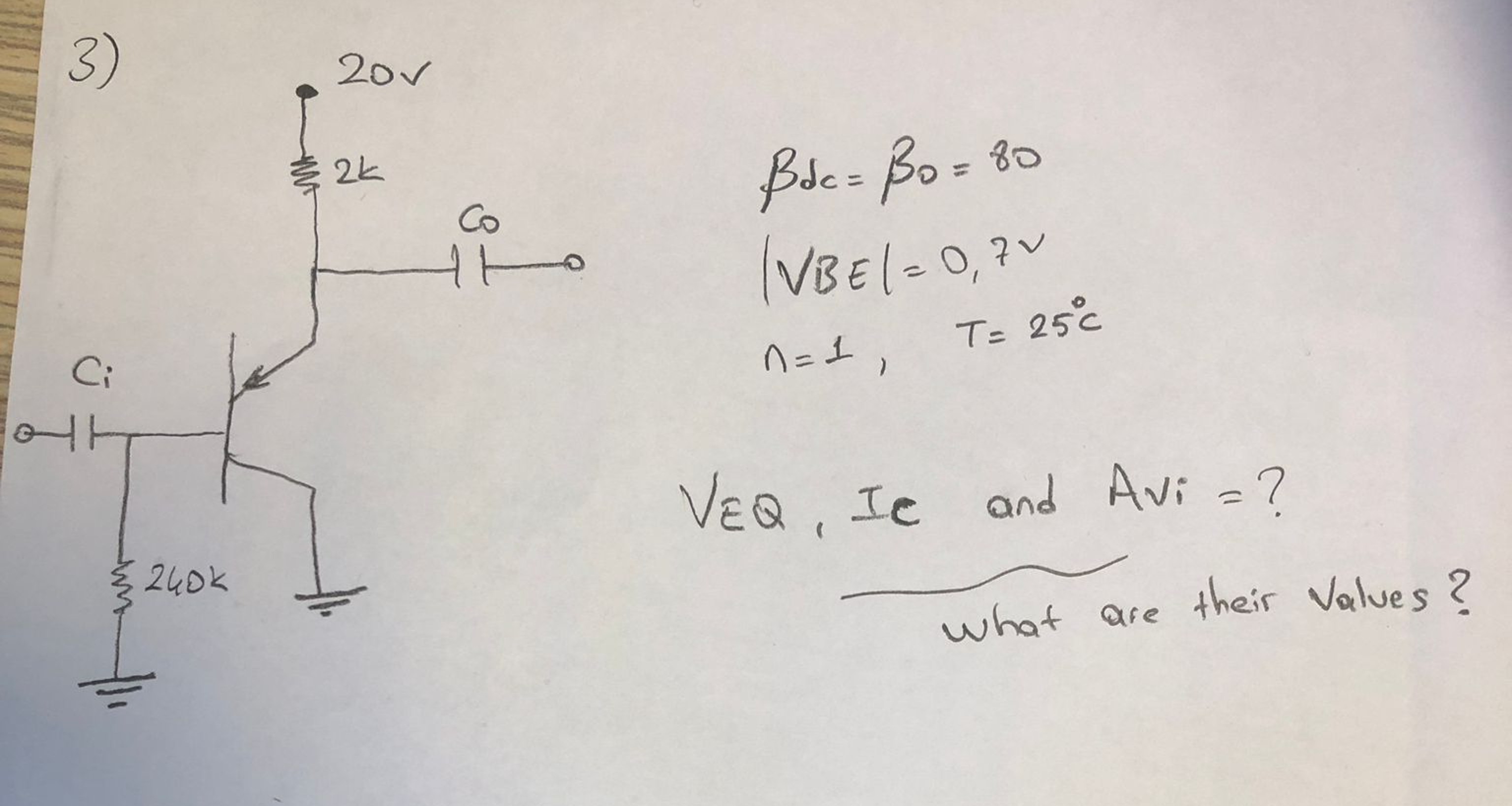 Solved βdc=β0=80|VBE|=0,7n=1,T=25°CVEQ,IC ﻿and AVi= ?what | Chegg.com