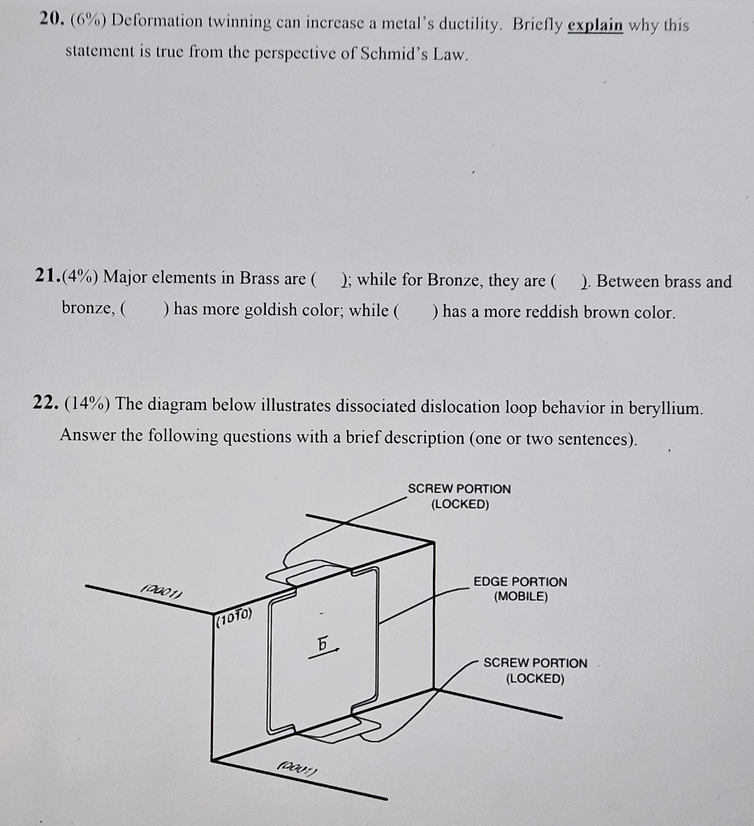 Solved I need help with questions 20-22(6%) ﻿Deformation | Chegg.com