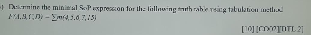 Solved Determine The Minimal Sop Expression For The 