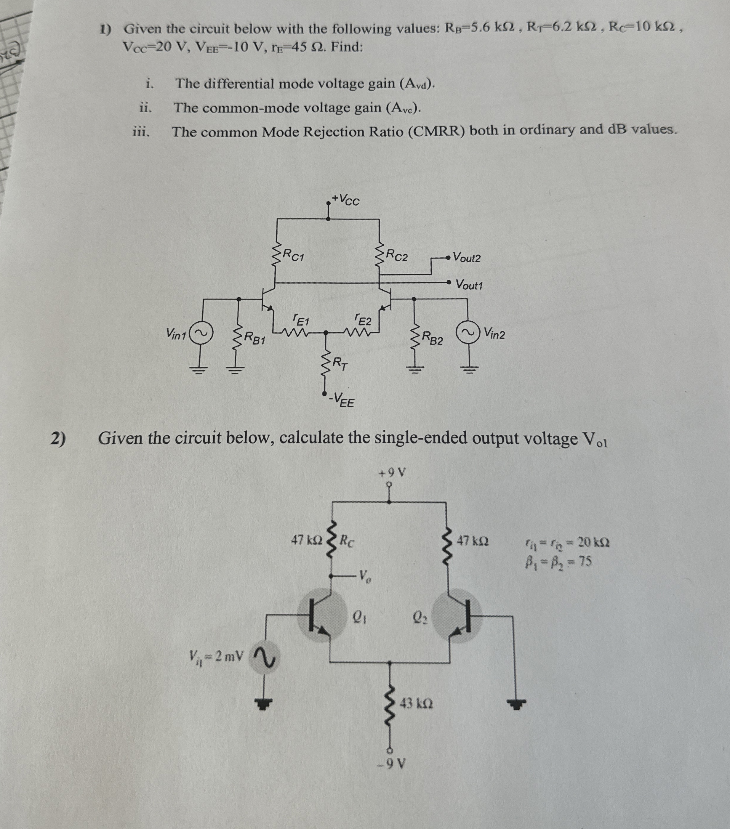 Given the circuit below with the following values: | Chegg.com