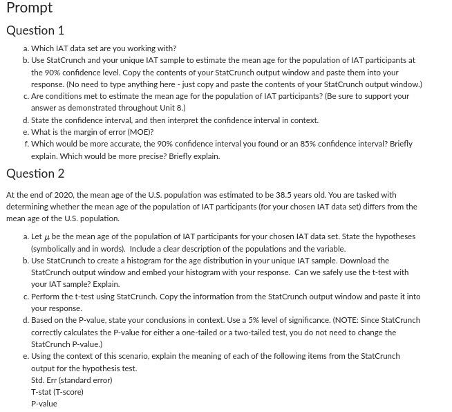 Solved Question 1 a. Which IAT data set are you working | Chegg.com