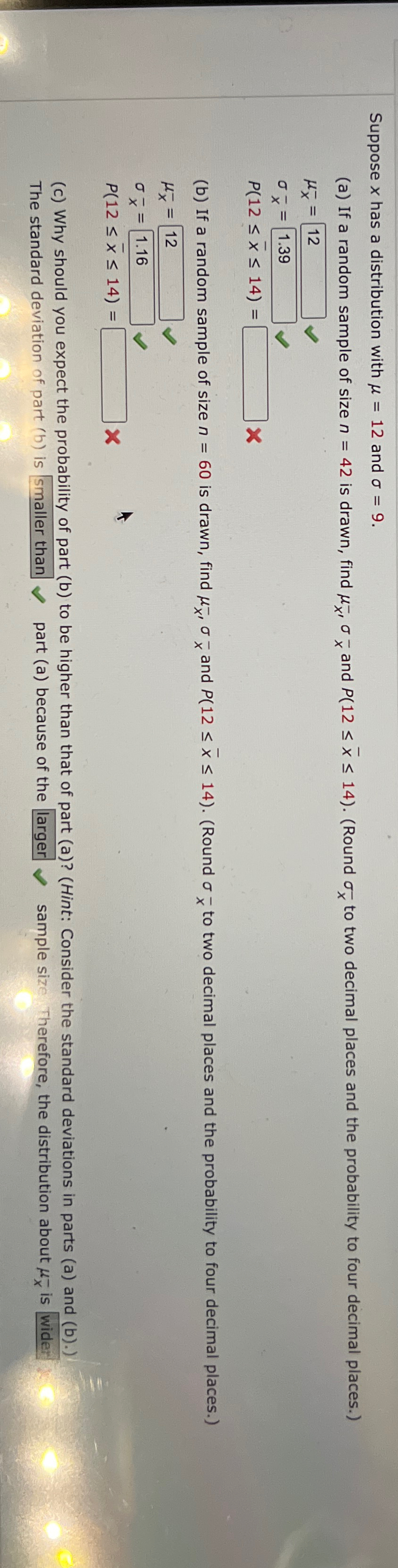 Solved Suppose x ﻿has a distribution with μ=12 ﻿and σ=9.(a) | Chegg.com