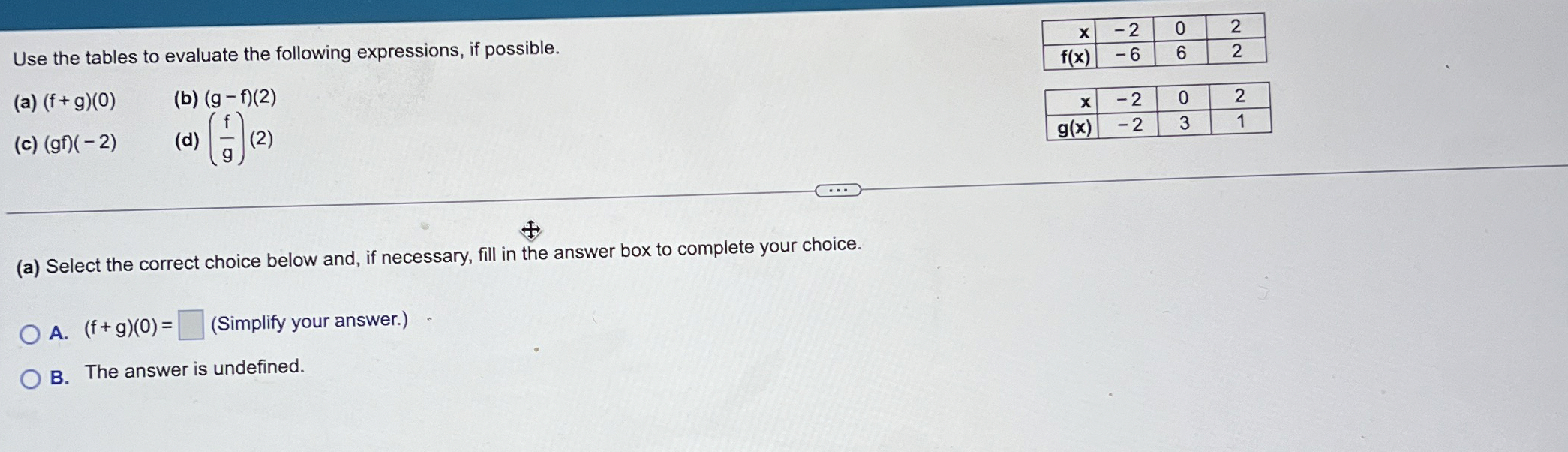 Solved Use the tables to evaluate the following expressions, | Chegg.com