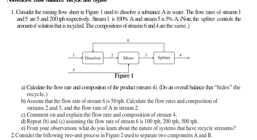Solved Consider the mixing flow sheet in Figure 1 ﻿used to | Chegg.com