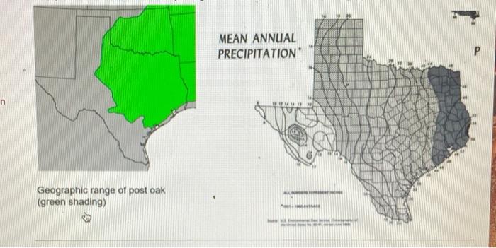 Solved In comparing the post oak range map to the Texas | Chegg.com