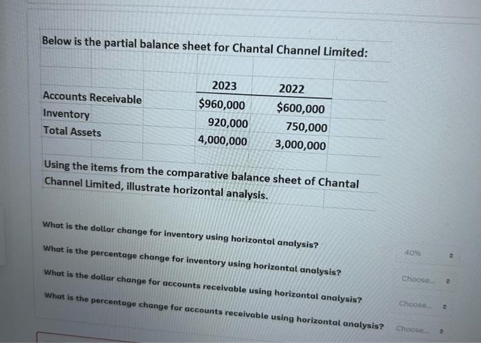 Solved Below is the partial balance sheet for Chantal | Chegg.com