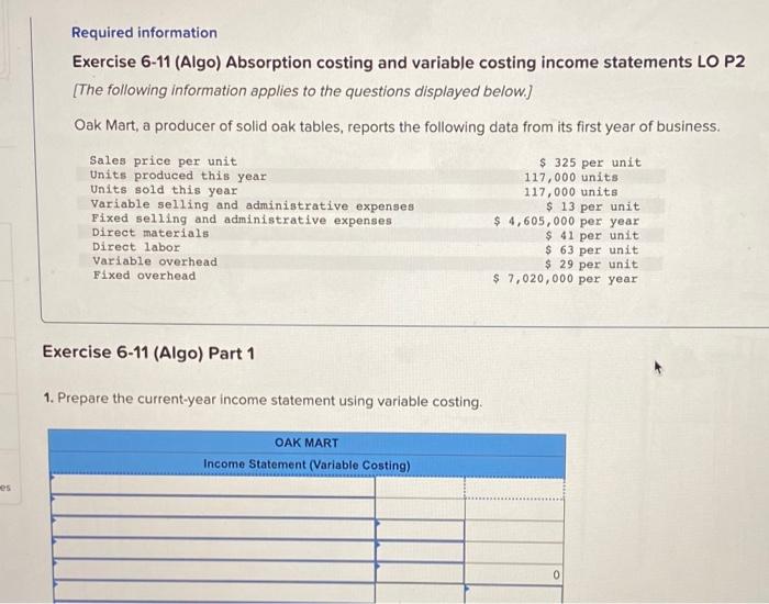 Solved Required information Exercise 6-11 (Algo) Absorption | Chegg.com