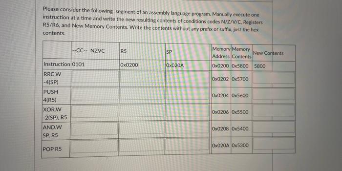 Solved Please consider the following segment of an assembly | Chegg.com