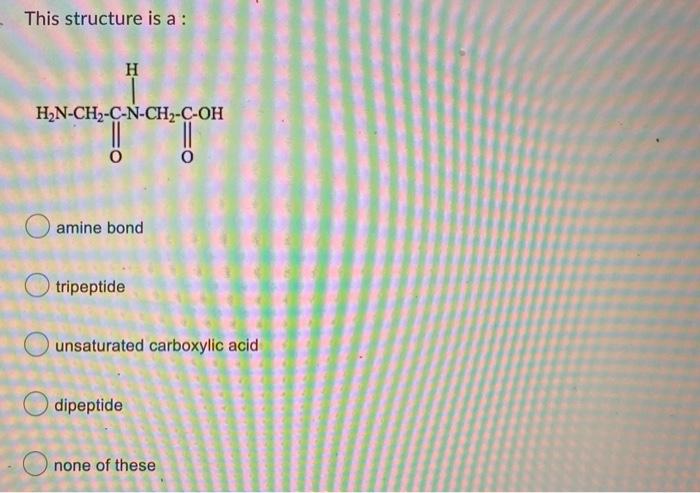 Solved This structure is a: H2N-CH2-C-N-CH2-C-OH amine bond | Chegg.com