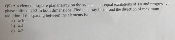 Solved Q9) A 4 elements square planar array on the xy plane | Chegg.com