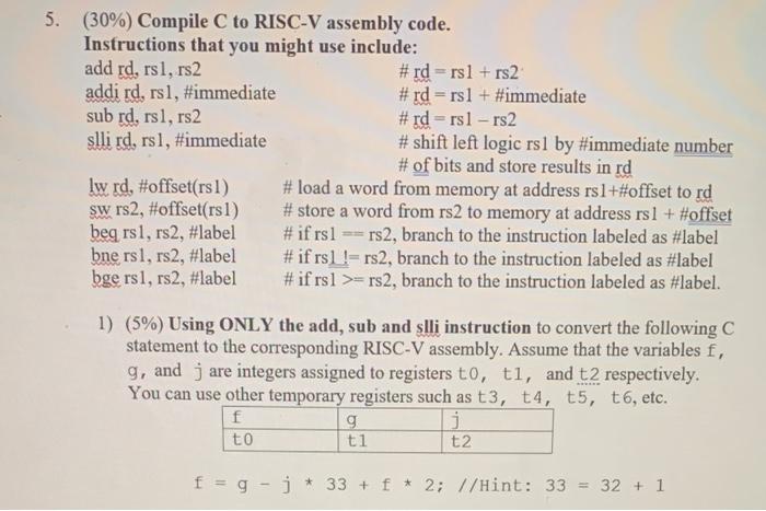 Solved (30%) Compile C to RISC-V assembly code. Instructions | Chegg.com Solved (30%) Compile C to RISC-V assembly code. Instructions | Chegg.com