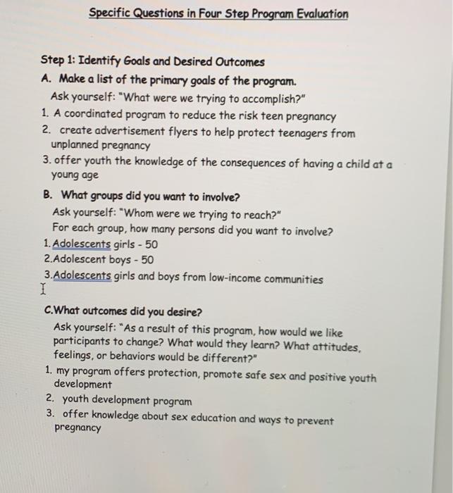 Solved Hi i need help with this pretend four step program | Chegg.com