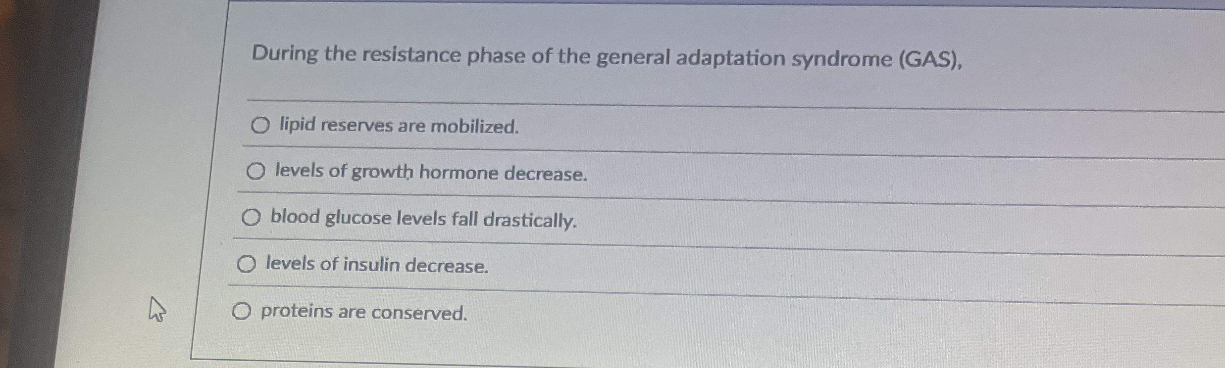 Solved During the resistance phase of the general adaptation | Chegg.com