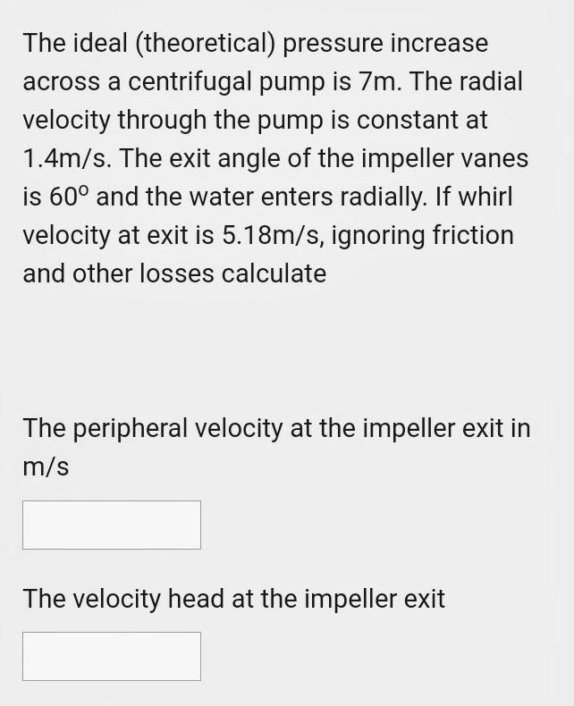 Solved The ideal (theoretical) pressure increase across a | Chegg.com