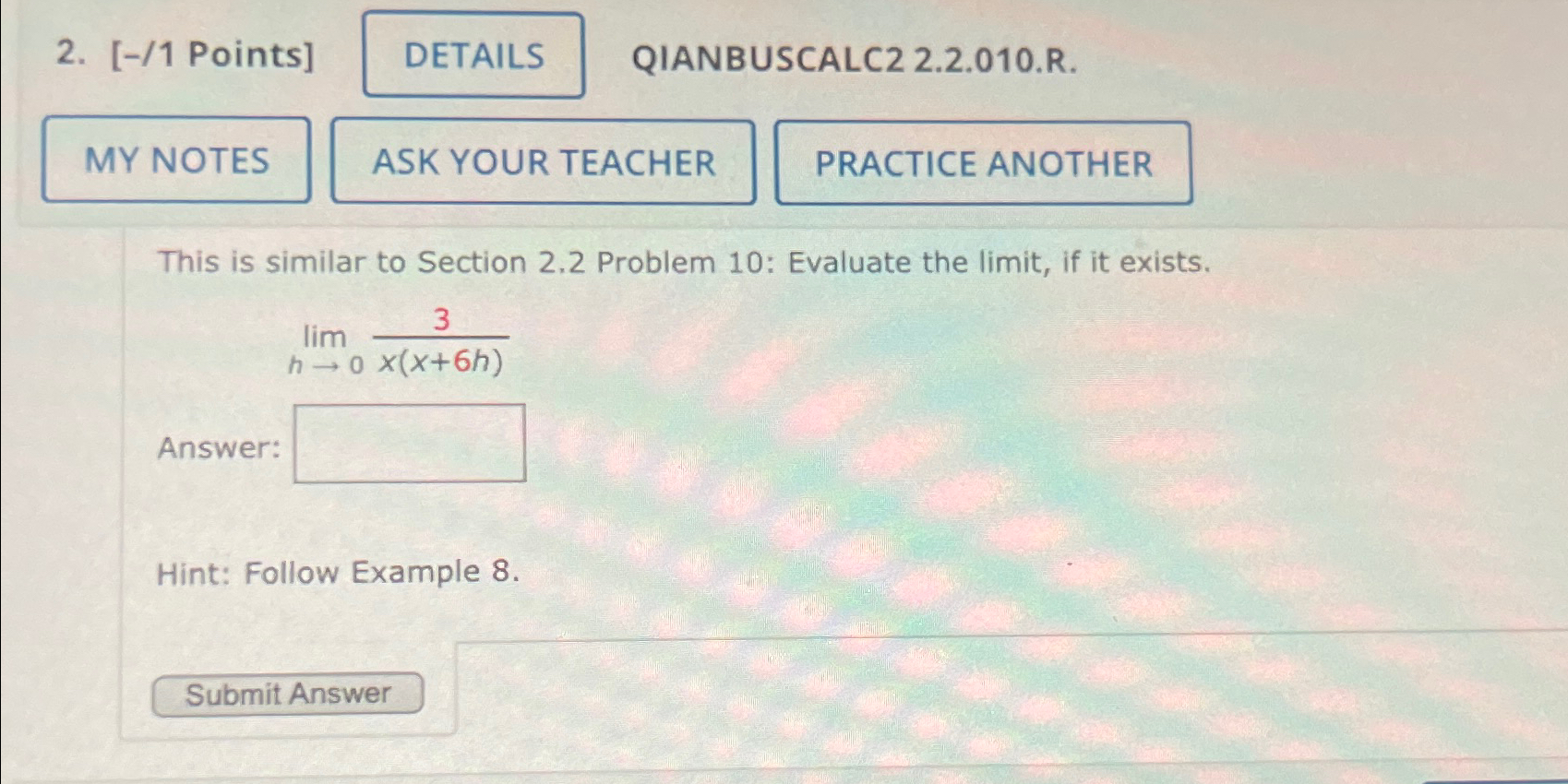 Solved [-/1 ﻿Points]QIANBUSCALC2 2.2.010.R.This is similar | Chegg.com