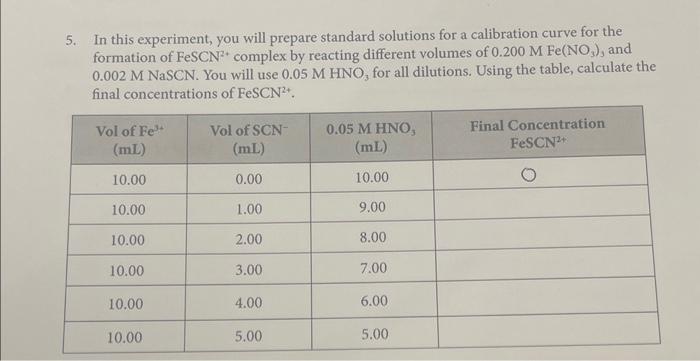 Solved In this experiment, you will prepare standard | Chegg.com