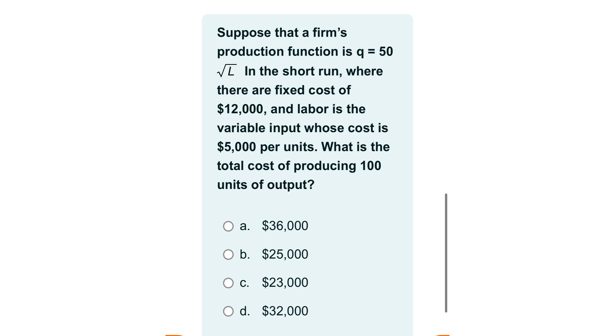 Solved Suppose that a firm's production function is q=50 L2 | Chegg.com