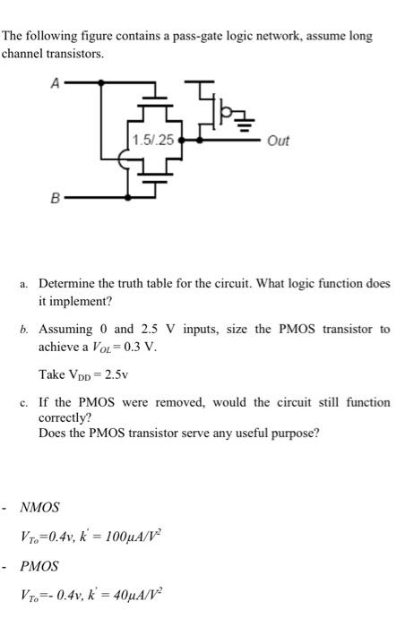 Solved The following figure contains a pass-gate logic | Chegg.com